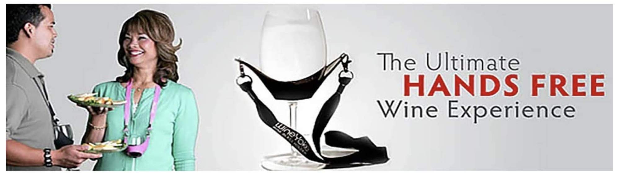 WineYoke Party Time Hand Free Wine Glass Holder Necklace - Set of 4 (BLACK)