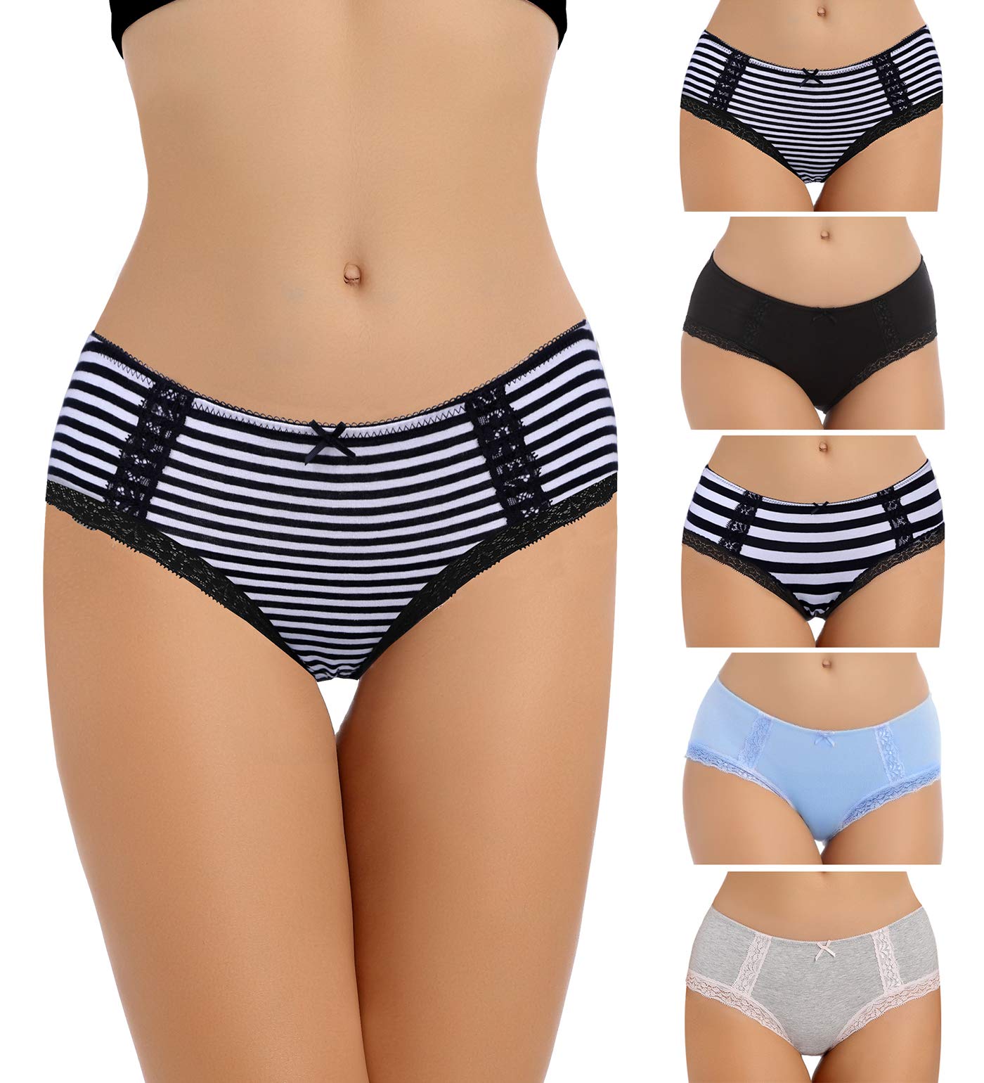 VOOKIIMO Soft Cotton Hipster Panties Womens Underwear (Assorted of Grey F, Small)