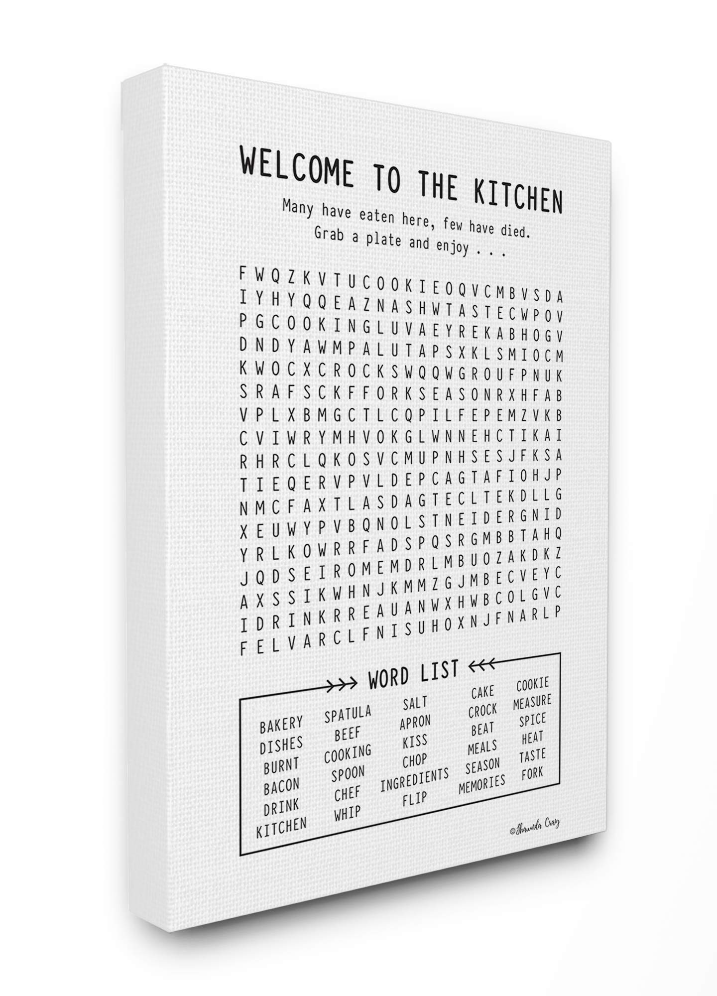 Stupell Industries Black and White Kitchen Crossword Puzzle Sign Canvas Wall Art, 16 x 20, Multi-Color
