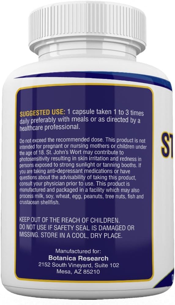 St John's Wort Extract Supplement: 500mg Vitamin Herb for Mood, Serotonin and Dopamine. Manages Stress, Sadness, Seasonal Mild Depression. 100 Saint John Wort Capsule Pillsā¦