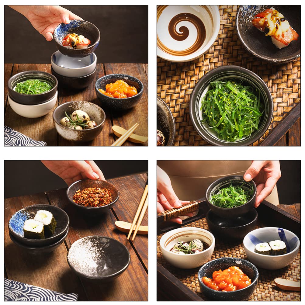 Tofficu Dinnerware Sets 4Pcs Ceramic Seasoning Dishes Reusable Sauce Bowls Japanese Side Dishe Dipping Bowl Mini Dip Bowls Set for Appetizer Snack Ketchup Condiments Dessert Soy Cutlery Set