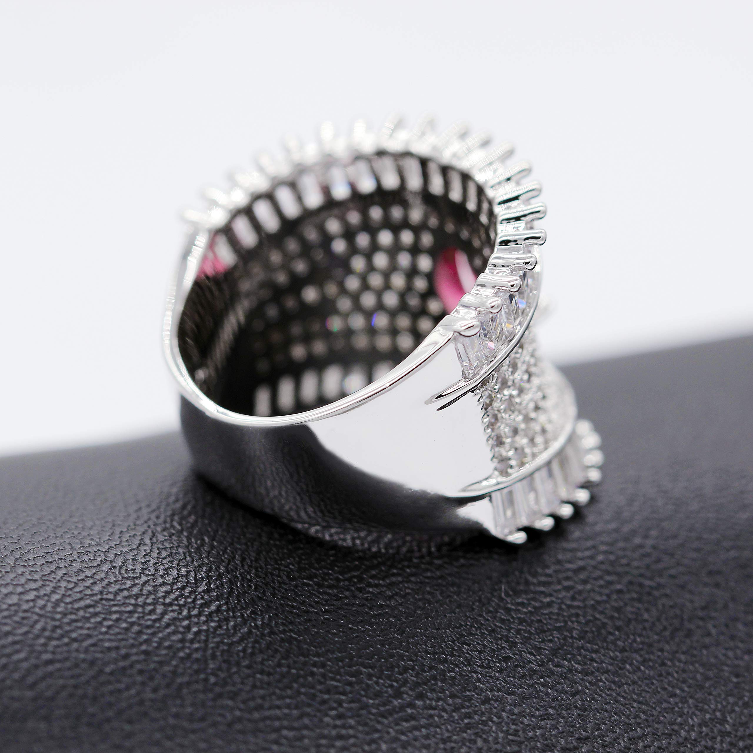 Uloveido Large Anniversary Red Eye Ring Pave Cubic Zirconia Rhodium Plated - Nice Christmas Gifts Present for Women JZ083 (Size 8)