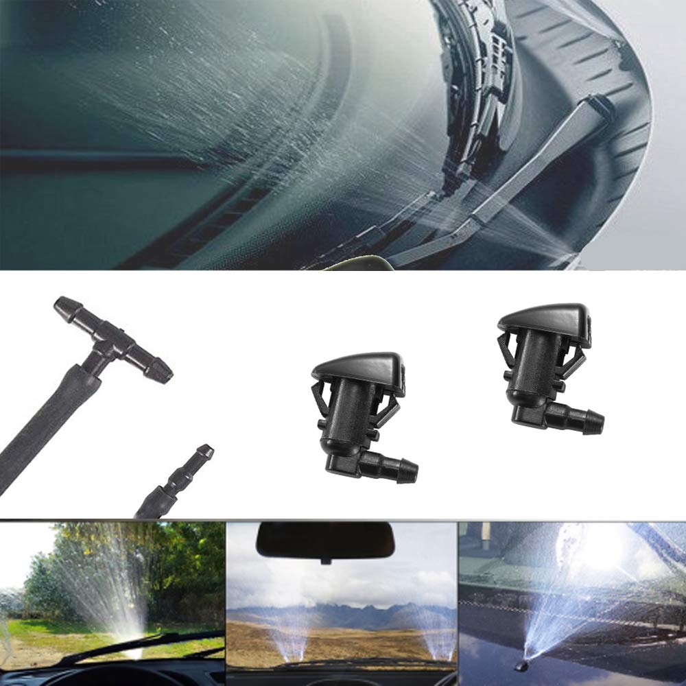 Think Auto Replacement for Windshield Washer Nozzle for 07-11 Ford Edge, 08-11 Ford Focus, 07-10 Lincoln MKX - and 2 Meters Fluid Hose with 4 Pcs Connector, Replace OEM # 8S4Z17603AA