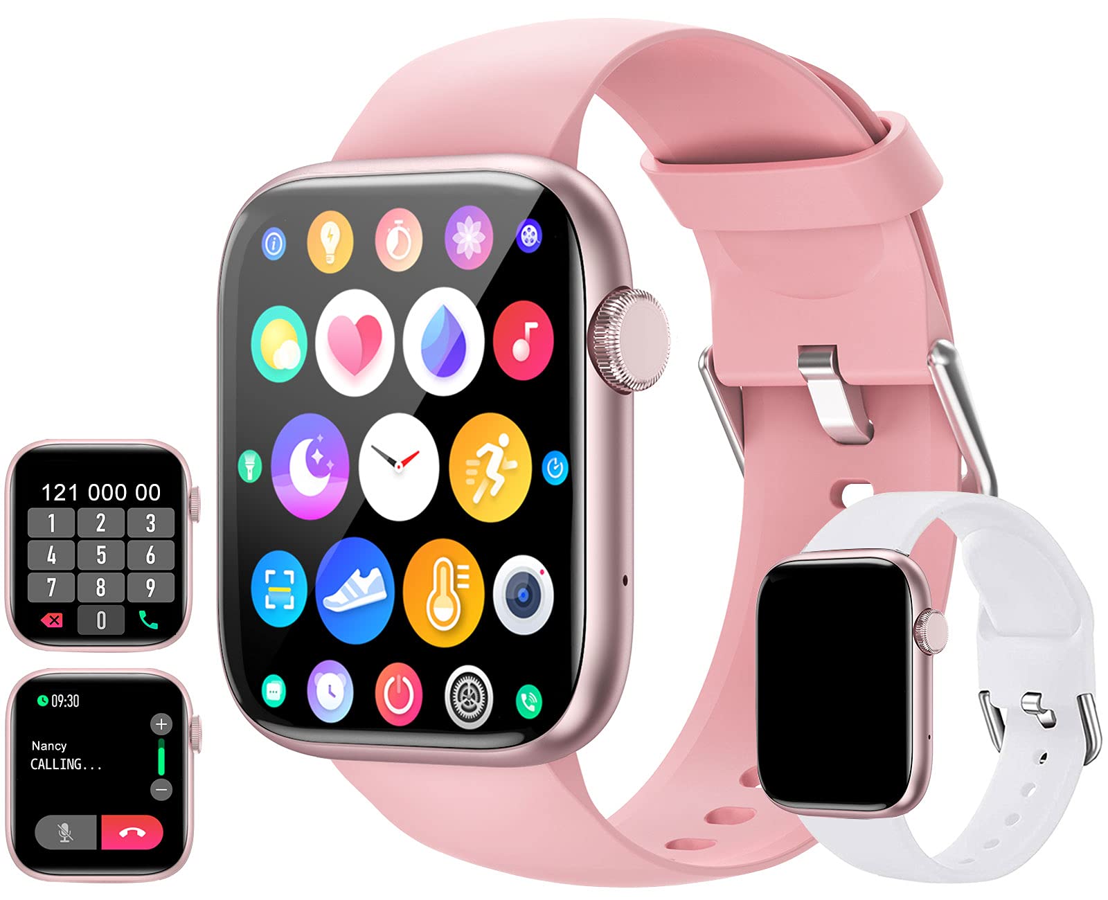 Smart Watch for Women(Answer/Make Call), 1.7'' Smart Watch for Android and iOS Phones Compatible with Text and Call Heart Rate, Sleep, Blood Oxygen, Step Counter Pink