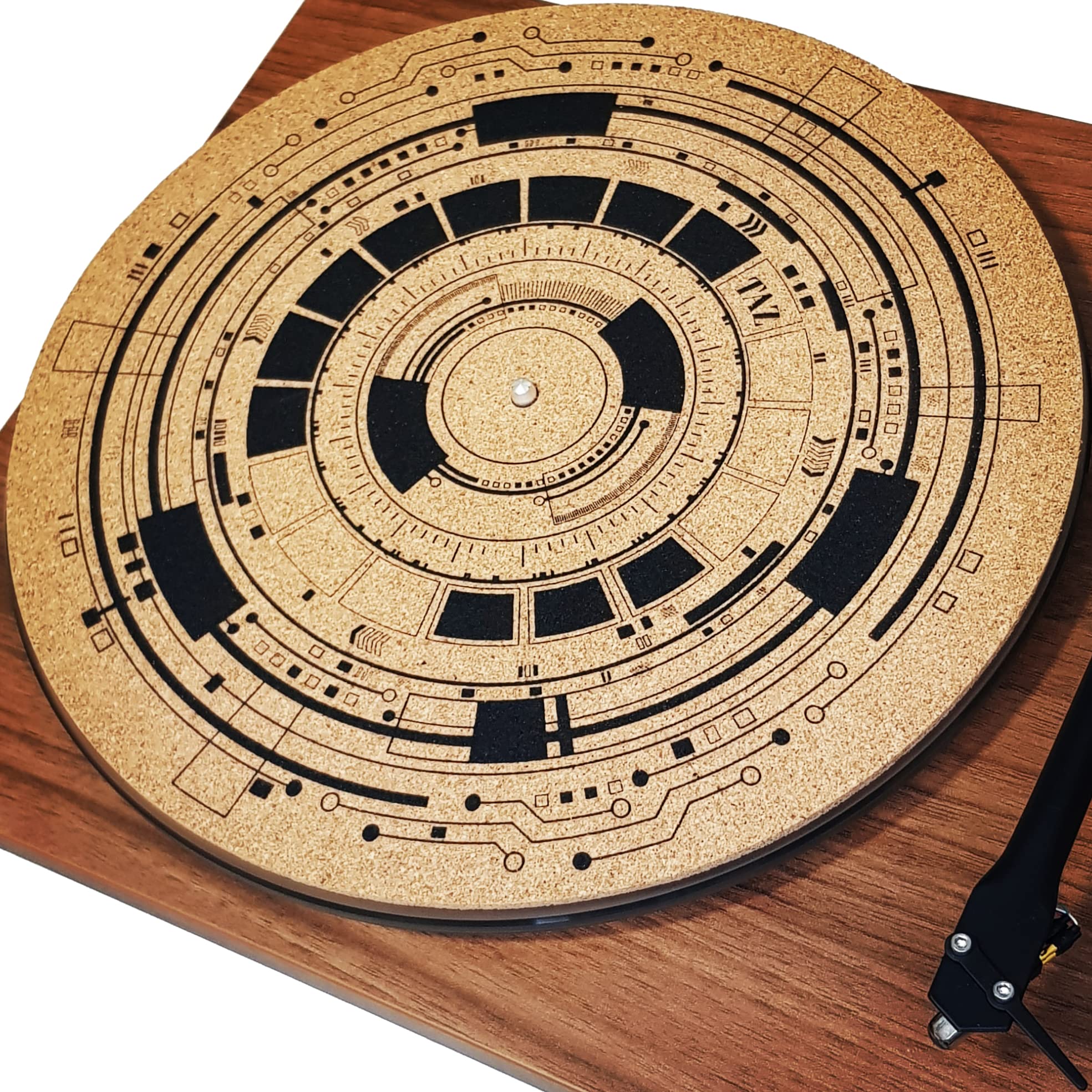 TazStudio Premium slipmat - Cork Turntable Mat [4mm Thick] for Better Sound Support on Vinyl LP Record Player - Cork mat Original Geometric Design Psychedelic Geometric Analog Art-m9