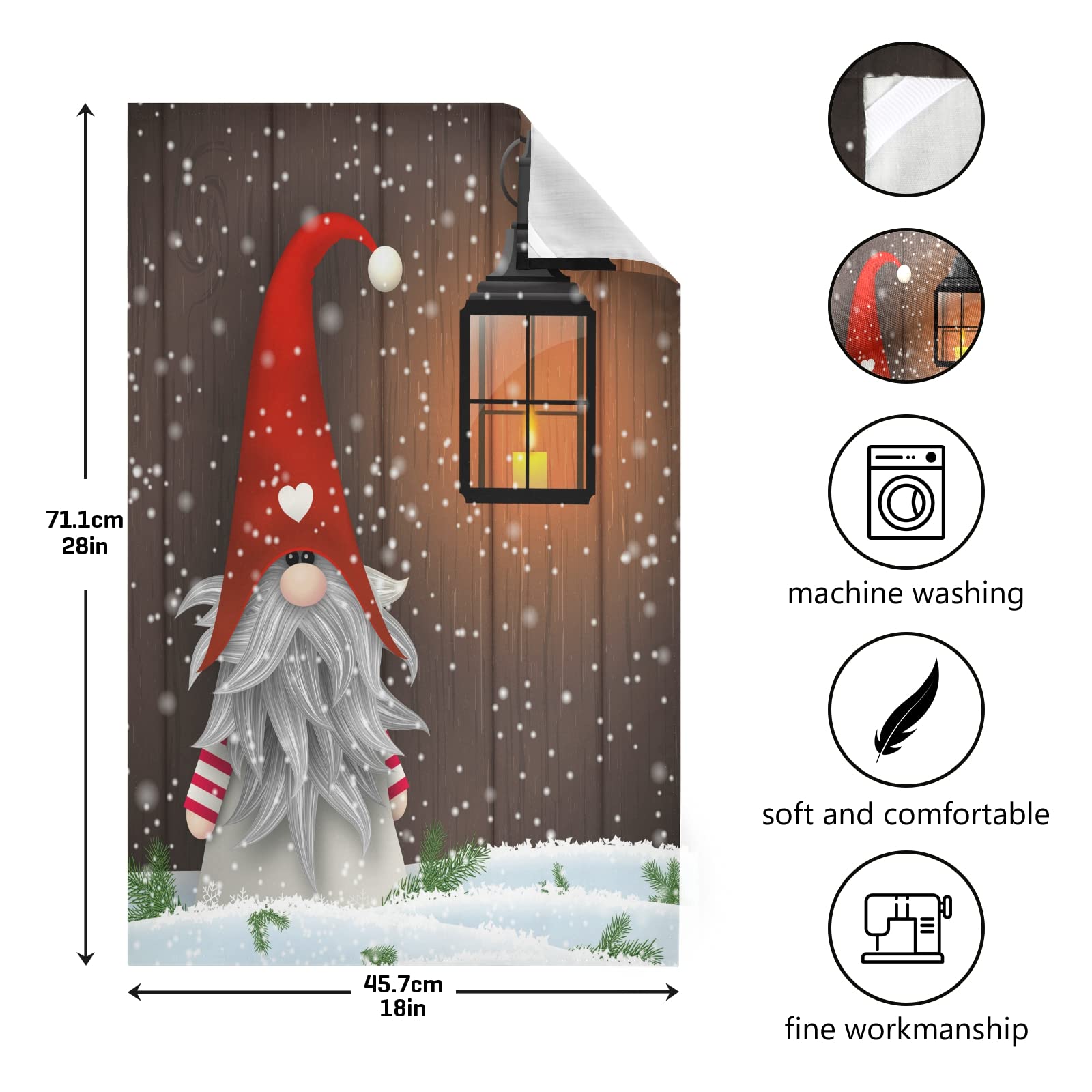 Winter Gnomes Lantern Kitchen Dish Towels Set of 4, Dwarfs Snowflake Landscape Dishcloths Absorbent Lint-Free Towel 18x28Inch Drying Clean Cloths Home Daily Use