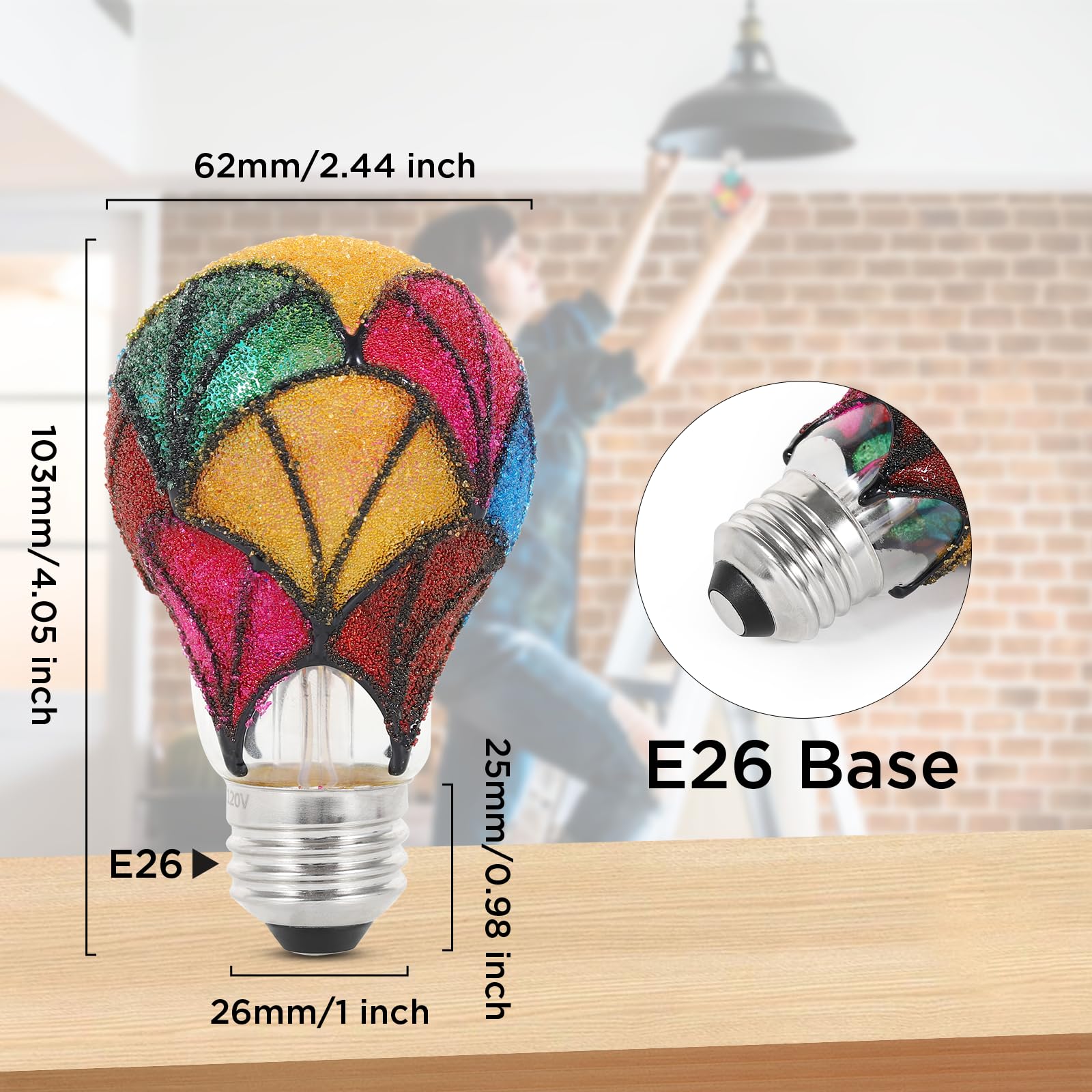 VALUCKY Stained Spherical LED Bulbs, Edison C35 Bulbs, 110V 3.5W LED Light Bulbs, Stained Glass Light Bulbs, Create Vibe, Great for Mood Light/Accent Light/Party Light, Standard E12 Base, 4Pack