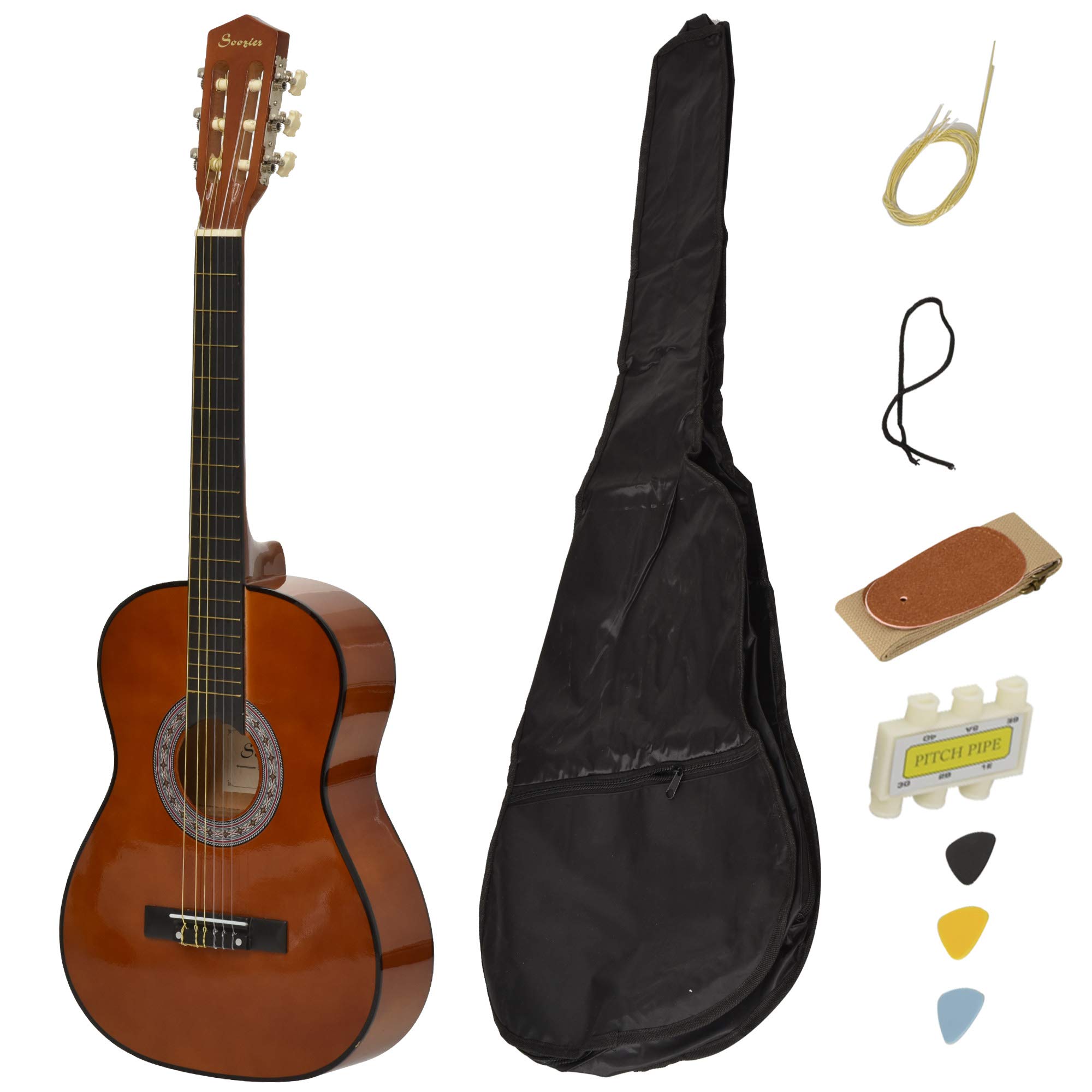 Soozier 36" Classical Guitar Birch Wood Guitar Set with Special Storage Bag for Child Beginners, Coffee