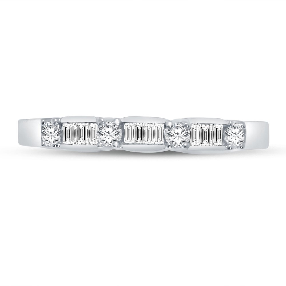 Size - 5 - Solid 925 Sterling Silver 3mm Baguette Cut Anniversary Ring Wedding Band CZ Cubic Zirconia 1/2 cttw.