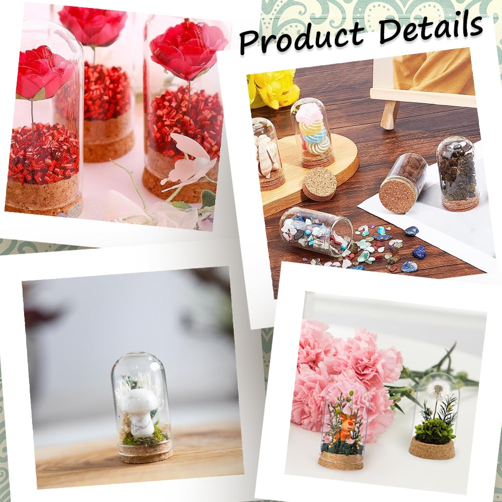 SUNNYCLUE 20Pcs Cloche Bell Jar 8mL Glass Display Dome with Cork Base 1.28 inch Small Clear Bottles Mini Bottles Dome Decorative Jars Display Case for Christmas Home Decor Dried Flowers Party Favor