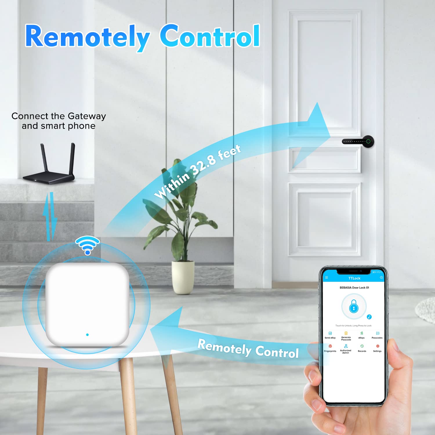 Smart Wi-Fi Gateway, G2 Hub for Keyless Entry Door Lock Support Voice and Remote Control with TT Lock App Smart Door Lock Wi-Fi Bridge Compatible with Alexa and Google Home