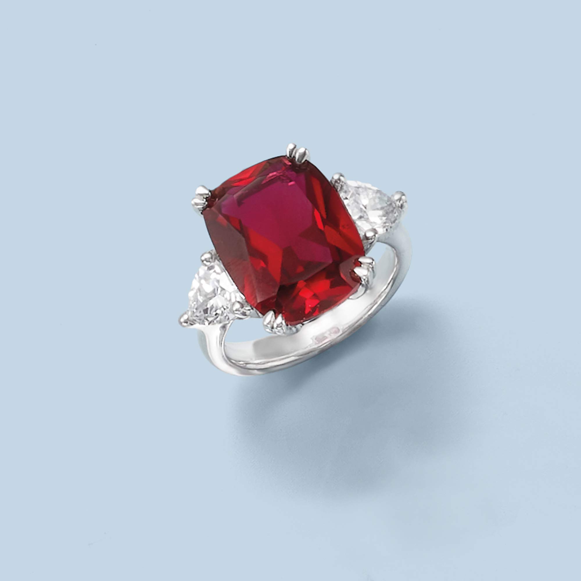 Ross-Simons 12.70 Carat Simulated Ruby and 1.75 ct. t.w. CZ Ring in Sterling Silver. Size 8