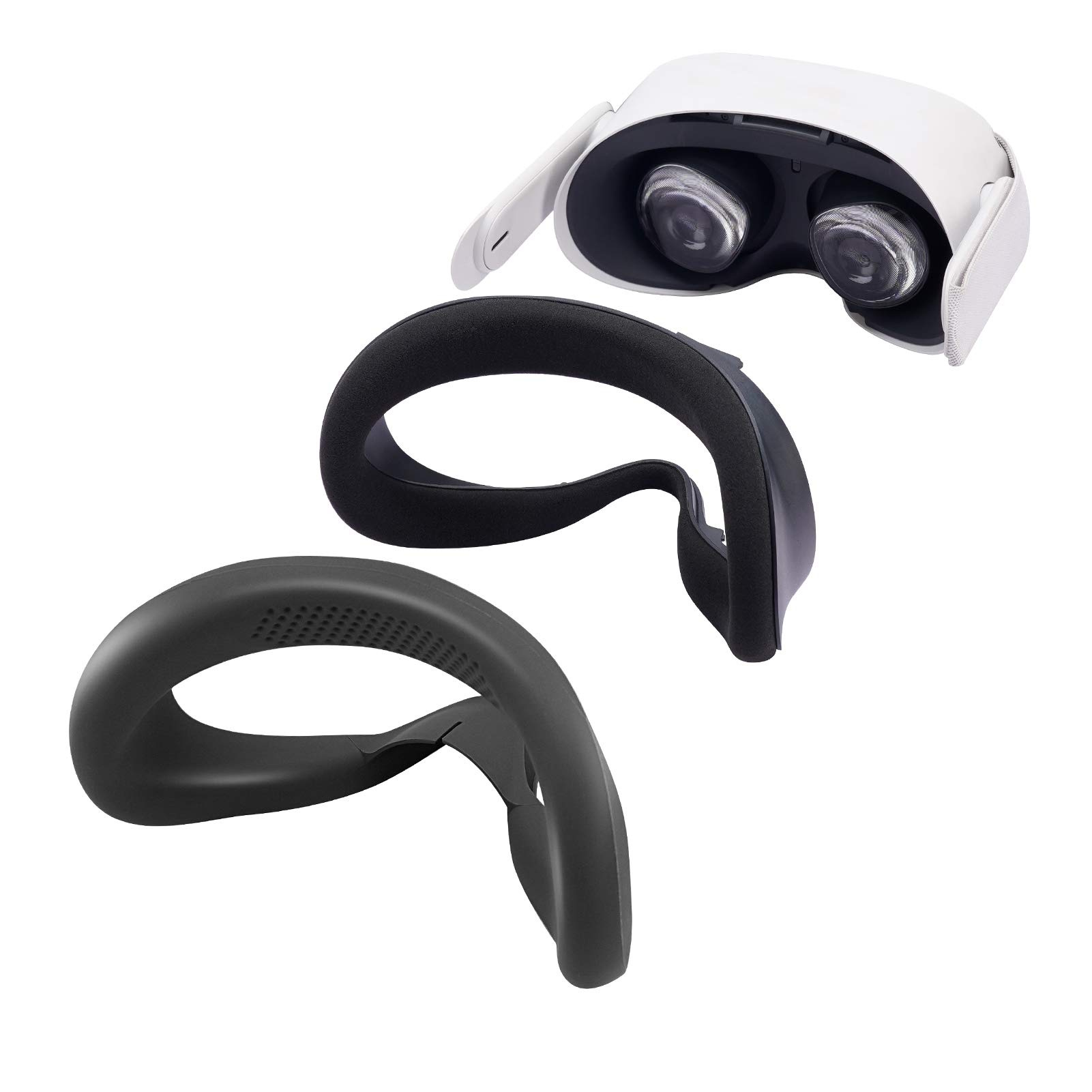 VOKOO VR Protective Cover Compatible with Oculus Quest 2, Silicone Face Cover, Touch Controller Grip Cover and VR Lens Protect Cover - Black