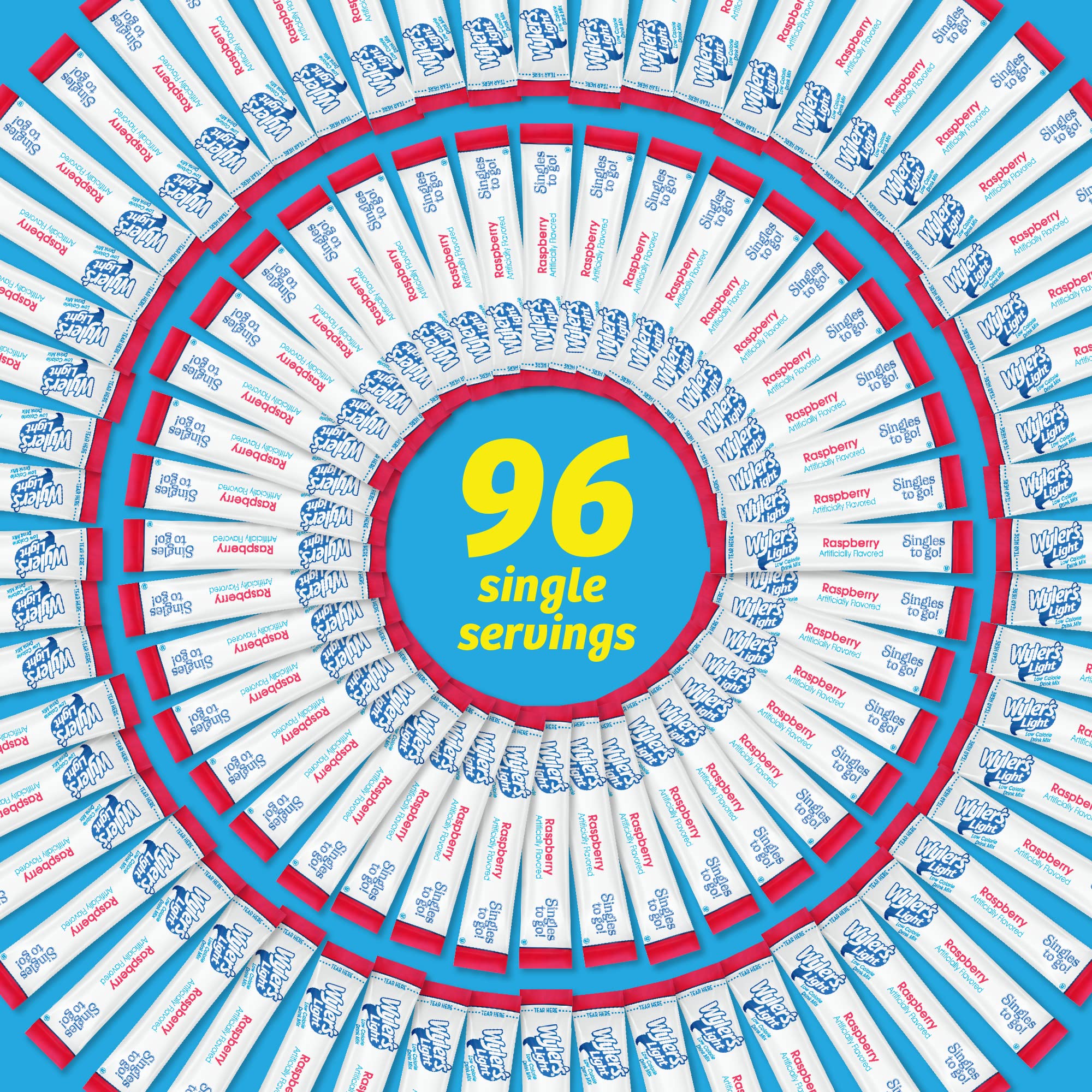 Wyler's Light Singles To Go Powder Packets, Water Drink Mix, Raspberry, 8 Packets per Box, 96 total Packets (Pack of 12)