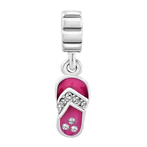 Q&Locket Dangle Rose Pink &White Beach Flip Flop Charm Bead for Bracelet (Rose Pink)