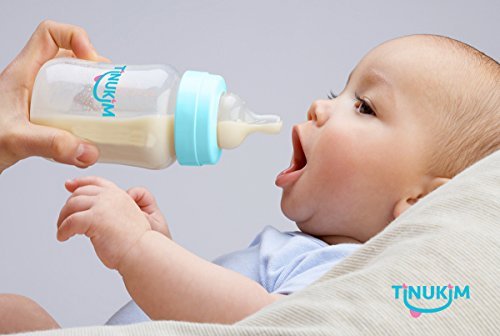 Tinukim iFeed 4 Ounce Self Feeding Baby Bottle with Tube - Handless Anti-Colic Nursing System, Blue - 2-Pack