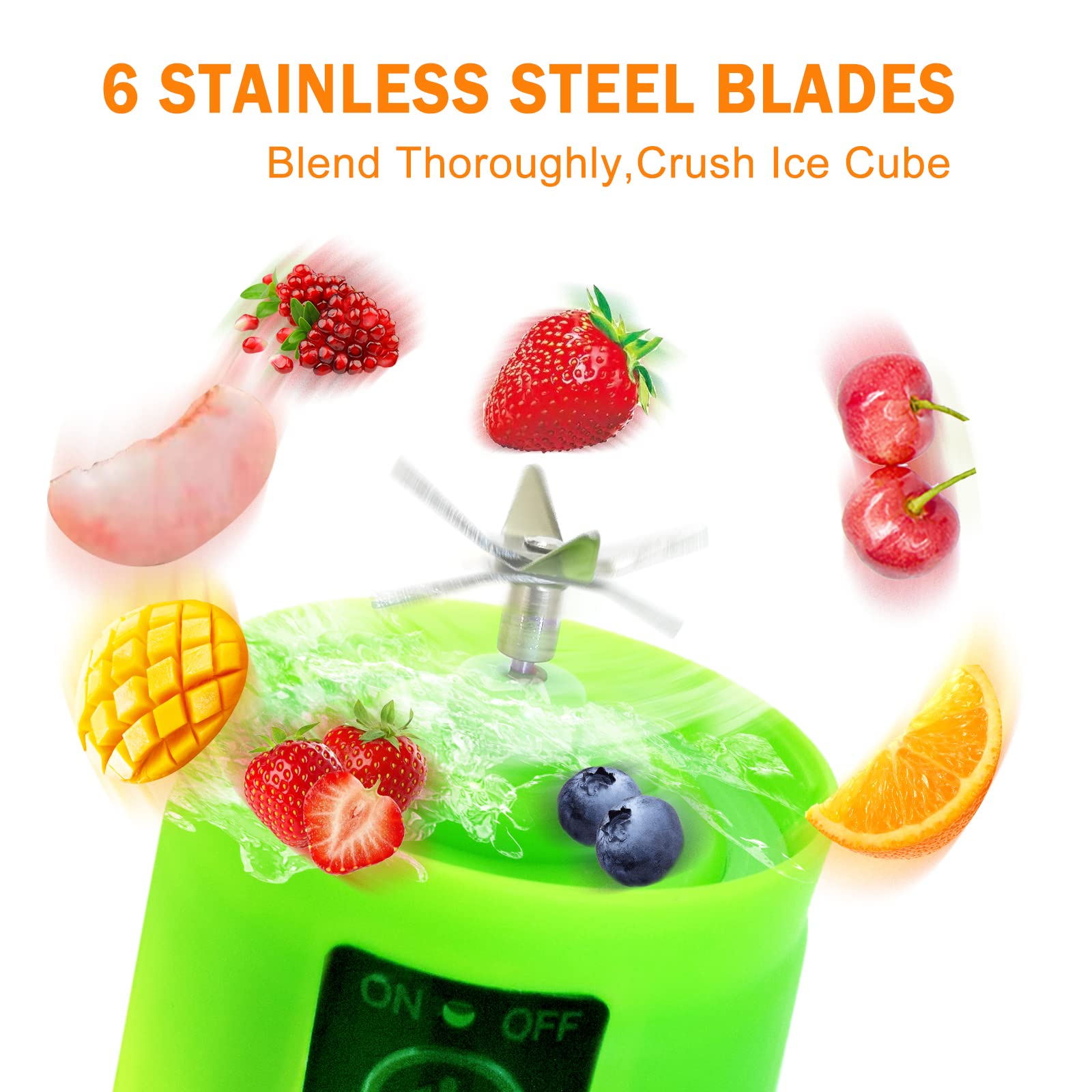 Thaivee Portable Blenders,Personal Size Blender Smoothies and Shakes, USB Rchargeable Juicer Cup with Six Blades in 3D, Handheld Blender Sports,Travel and Home(Green)