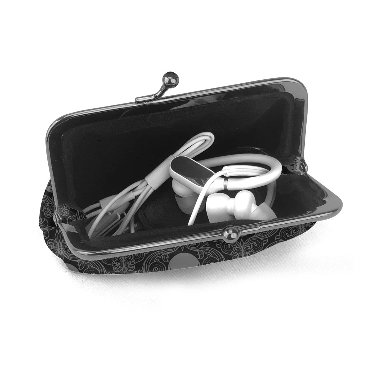 Women'S Wallet, Skull Gothic Buckle Leather Coin Purses Pouch Kiss-Lock Change Travel Makeup Wallets