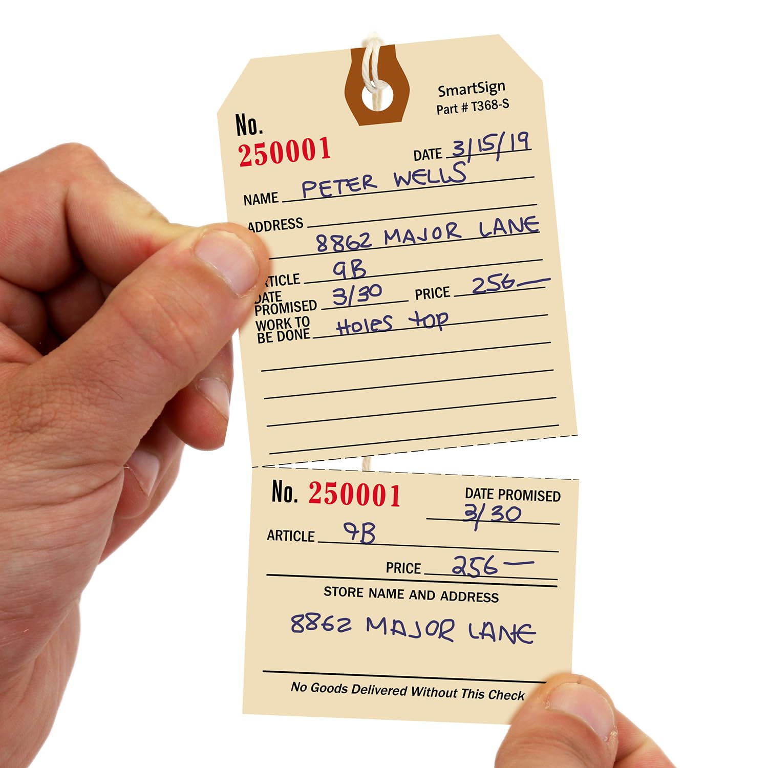 SmartSign Pack of 250 Numbered Repair Tags with Attached String | 5 1/4" x 2 5/8" Manila Cardstock