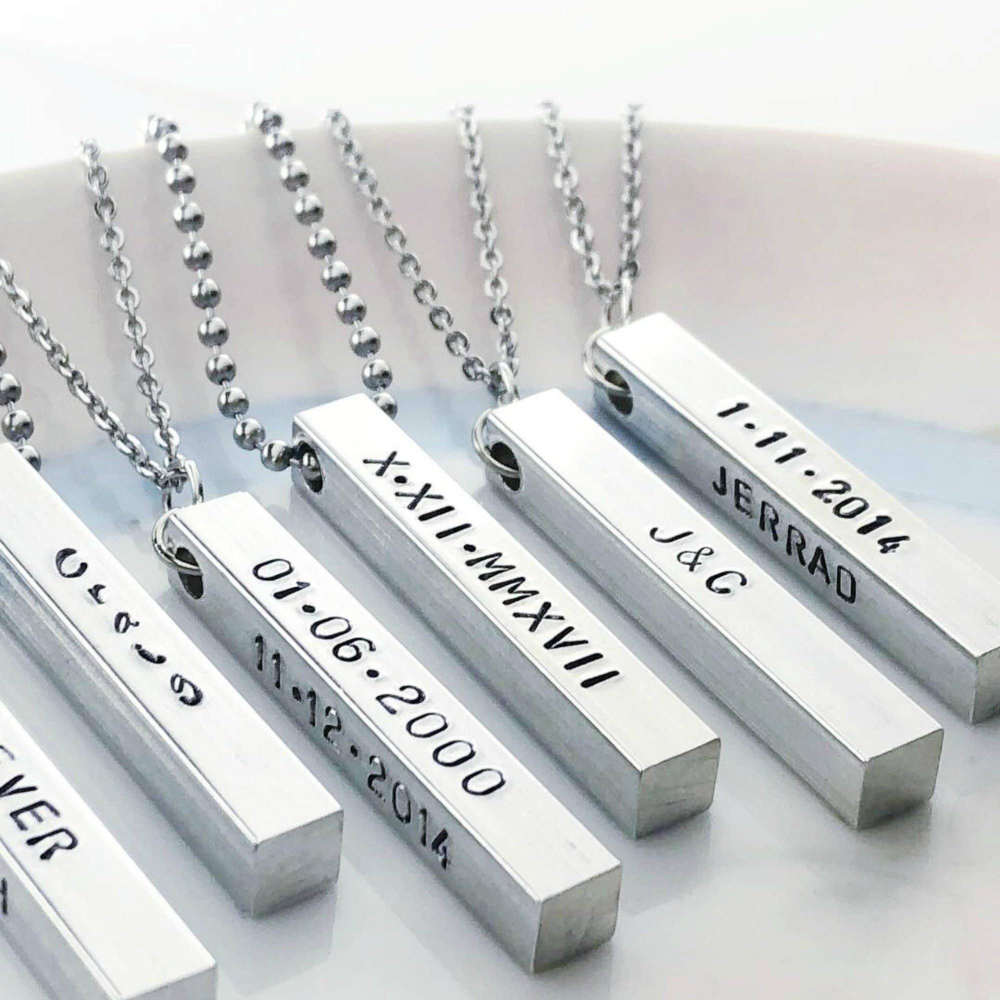 Personalized 4 Sided Vertical Bar Necklace Custom Text Engraved 3D Bar Pendant Stainless Steel Coordinate Jewelry for Couples