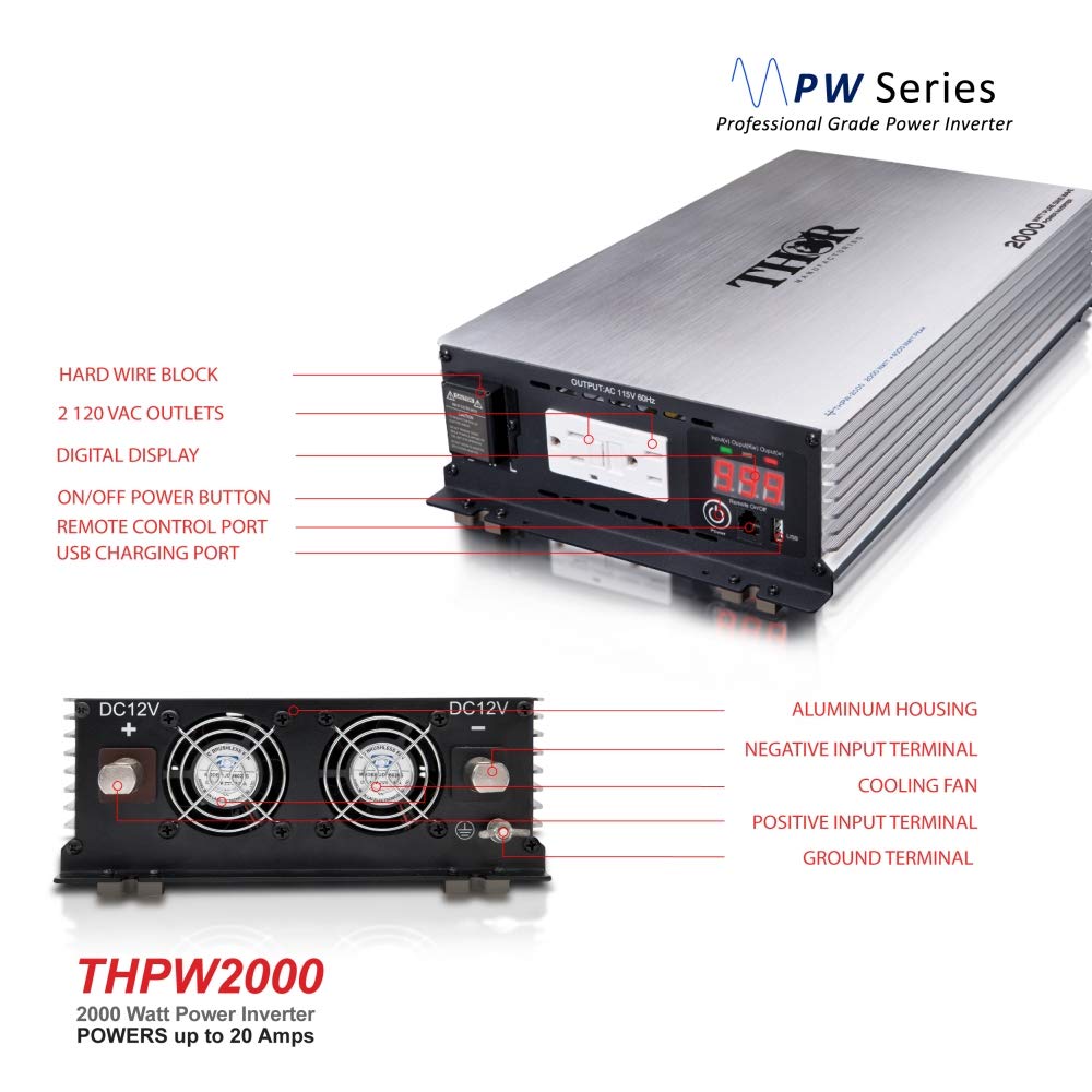 THOR MANUFACTURING - 5000 Watt Pure SINE Wave Inverter 12V with USB