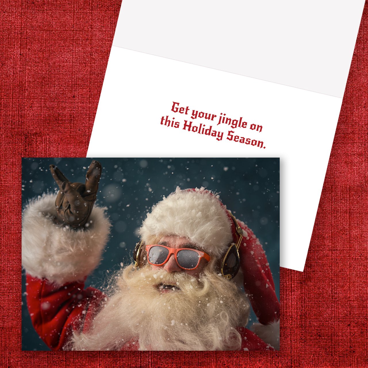 Rock 'n Roll Santa Holiday Card Pack - Set of 25 cards - 1 design, versed inside with envelopes