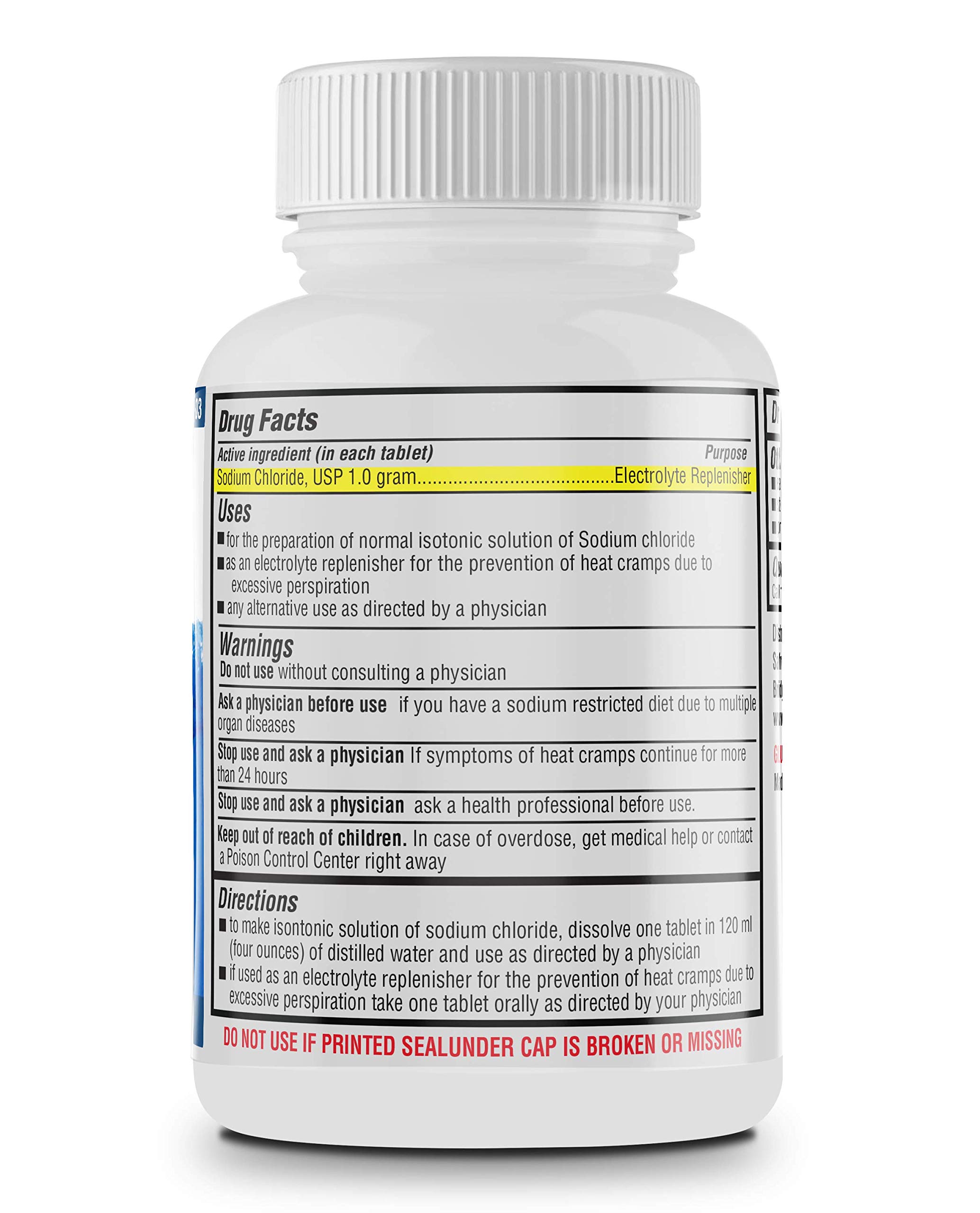 Safrel Sodium Chloride Tablets 1 gm, USP | Normal Salt Tablets | (15.4gr.) | Electrolytes Replenisher Hydration Drink (300 Count (Pack of 1))