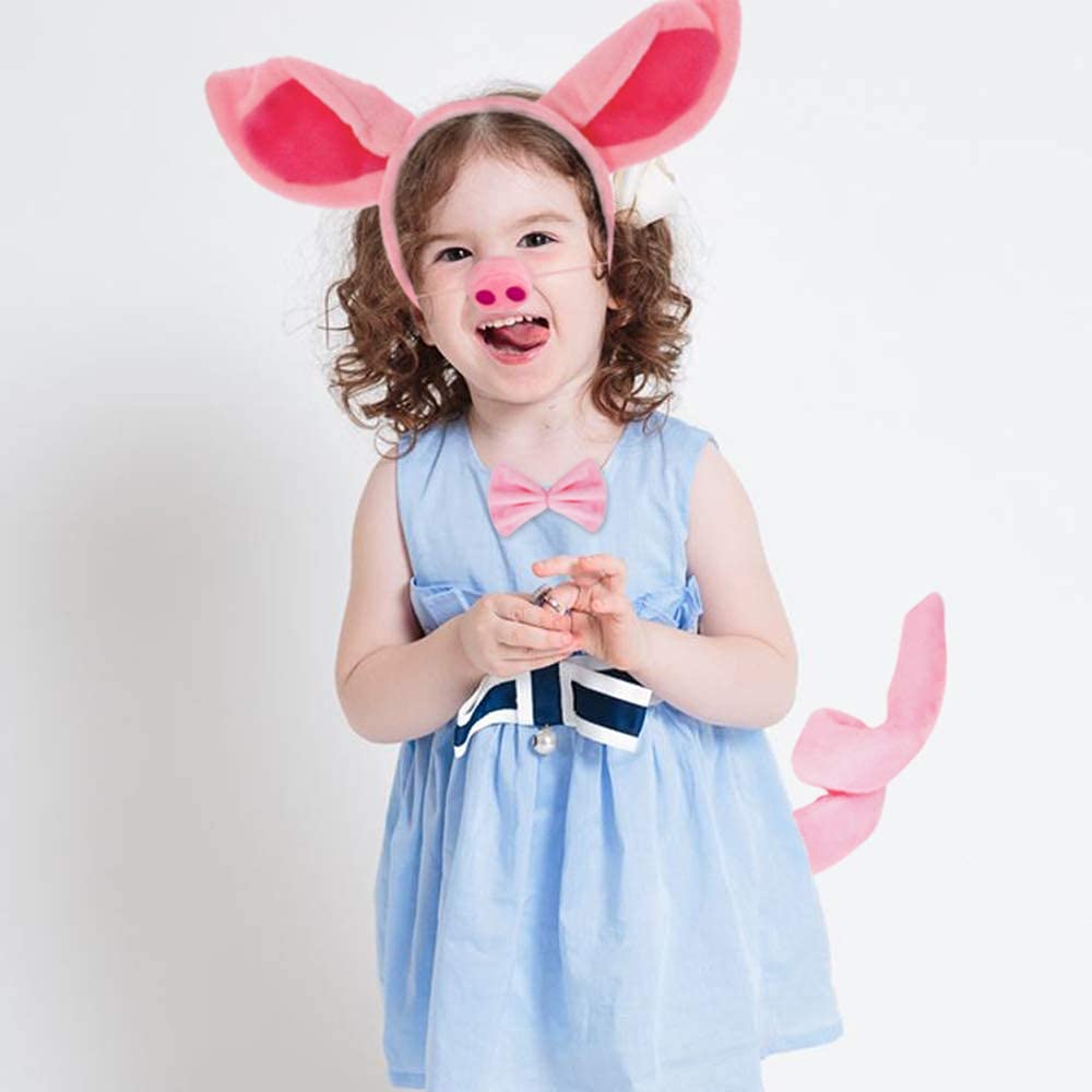 Vbcdgfg 4Pcs Pig Costume Set Pig Ears Headband Pig Tail Nose Bow Tie Pig for Party Decoration Pink
