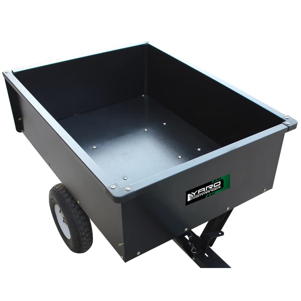 YARD COMMANDER - Heavy Duty Tow Behind ATV Trailer Steel Dump Cart - 10-Cubic Feet and 400-Pound Capacity - Garden Utility Trailer - Trailers with Removable Tailgate for Riding Lawn Mower Tractor