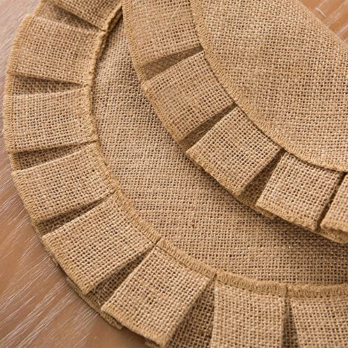 Round Burlap Placemats Farmhouse Rustic Mats Burlap with Ruffle Edge Placemats Set of 4 15inch for Dinner Plates