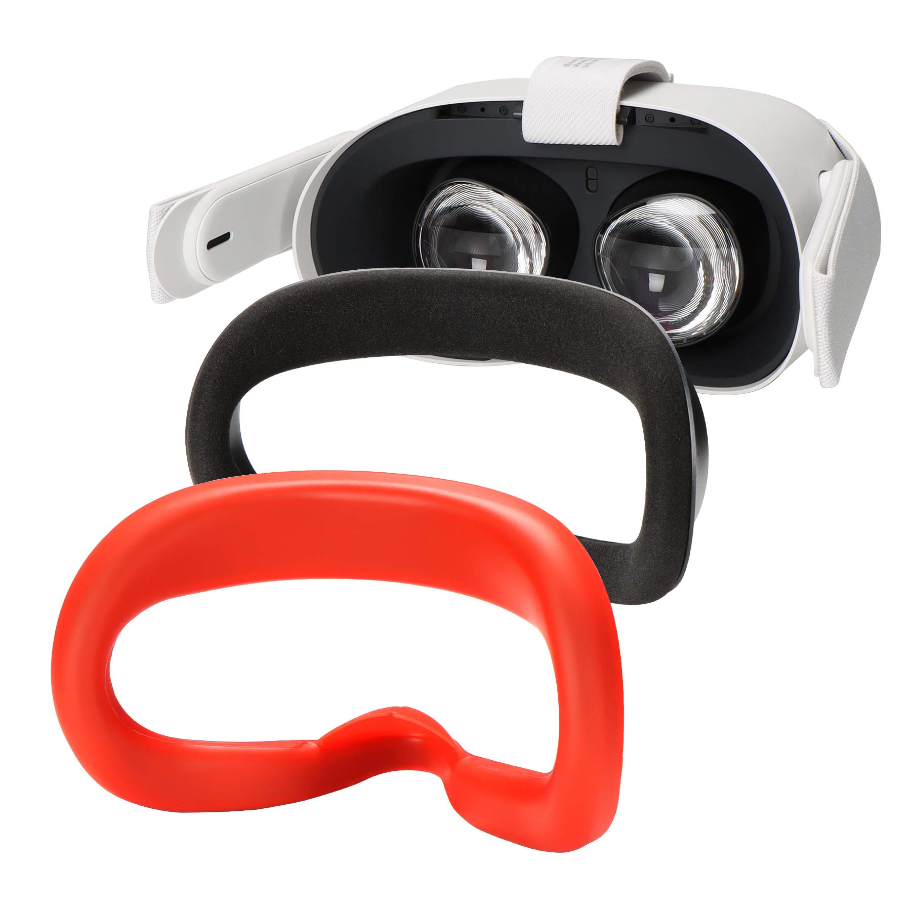 VR Headset Accessories for Oculus Quest 2, Touch Controller Grip Cover & VR Silicone face Cover & Protective Lens Cover Sweatproof Anti Collision Designed by X-Super Home (Red)