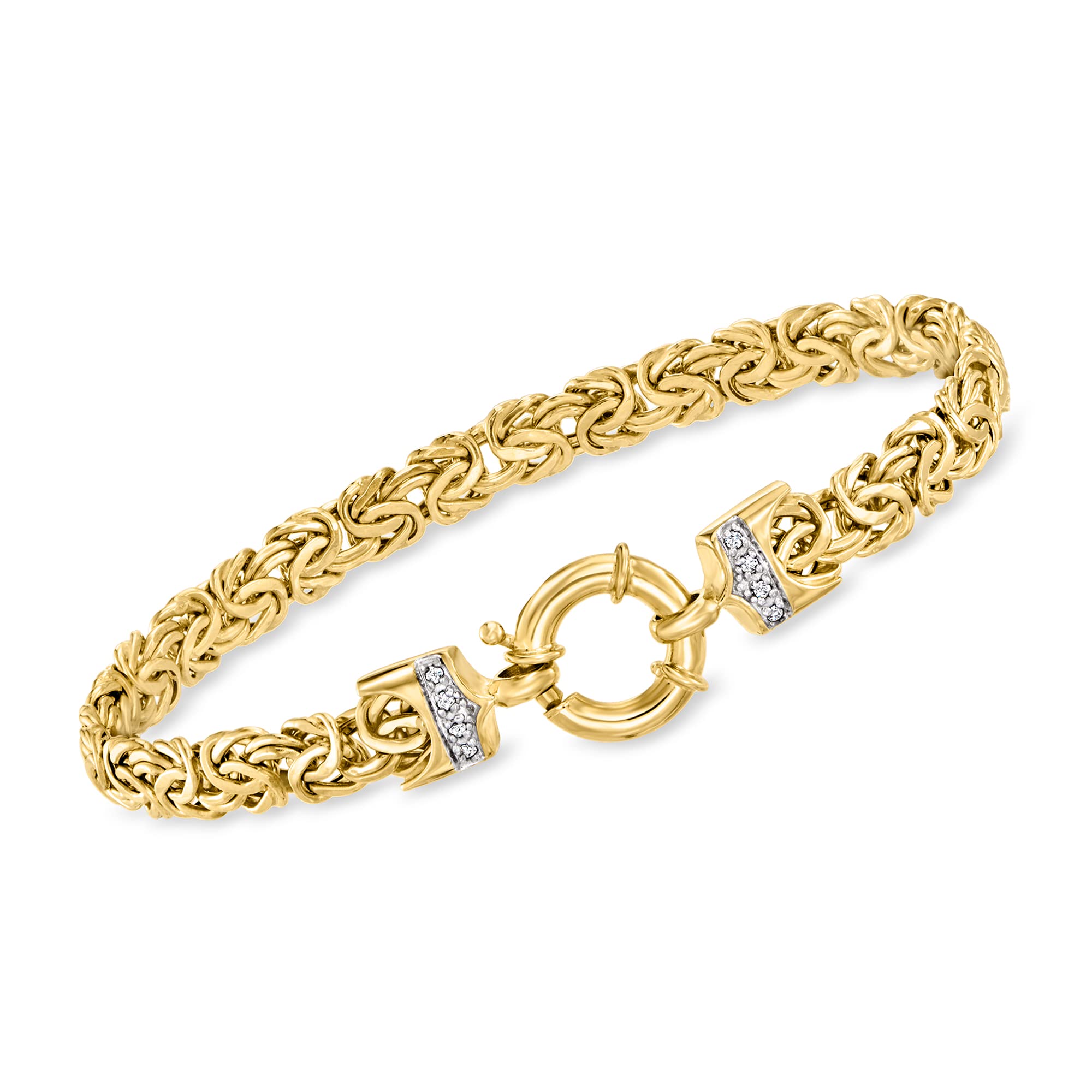 Ross-Simons 14kt Yellow Gold Byzantine Bracelet With Diamond Accents. 7 inches