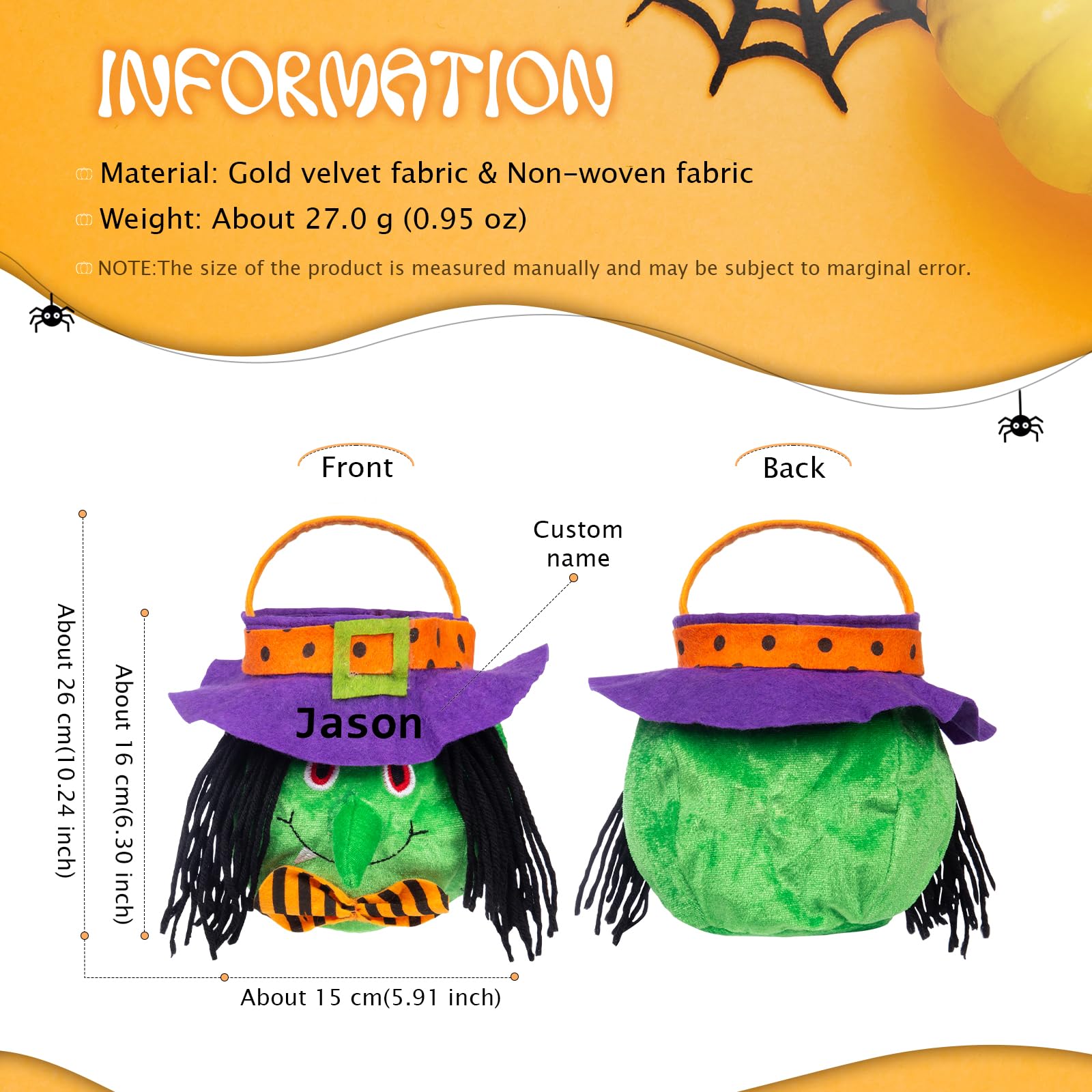 Personalized Halloween Candy Bags Customized Embroidered Name Trick or Treat Reusable Tote Bags for Girls Boys Kids (Style 4)