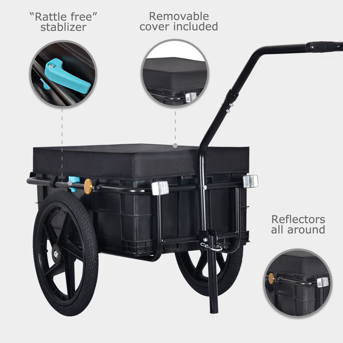 Veelar Tiggo 70L Bike Cargo Trailer & Hand Cart 2 in 1 with Removable Box,Large Cargo Bicyce Carrier
