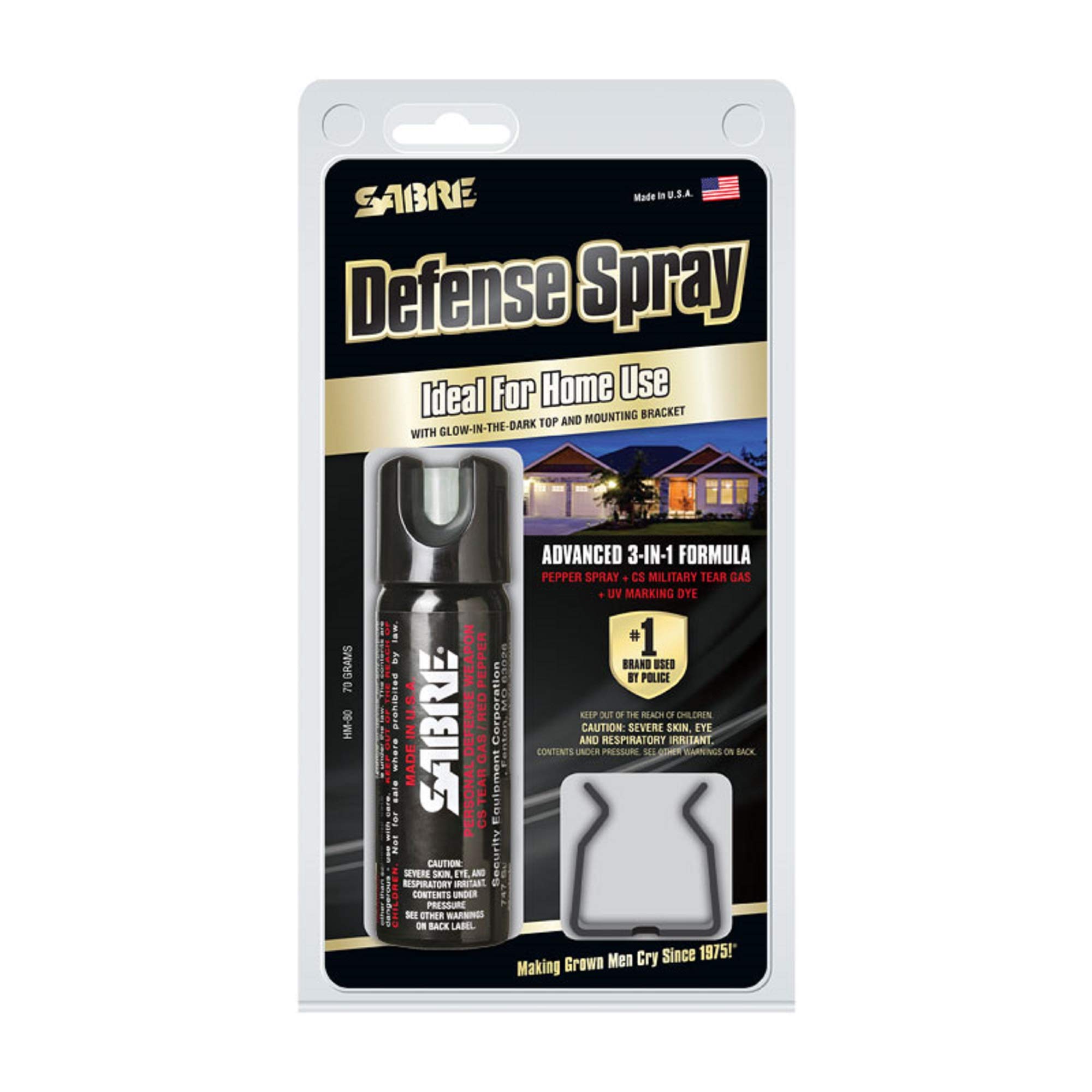 SABRE 3-IN-1 Pepper Spray Home Defense Unit — Police Strength – w/ Glow-in-the-Dark Safety & Wall Mount Clip (2.2 oz)