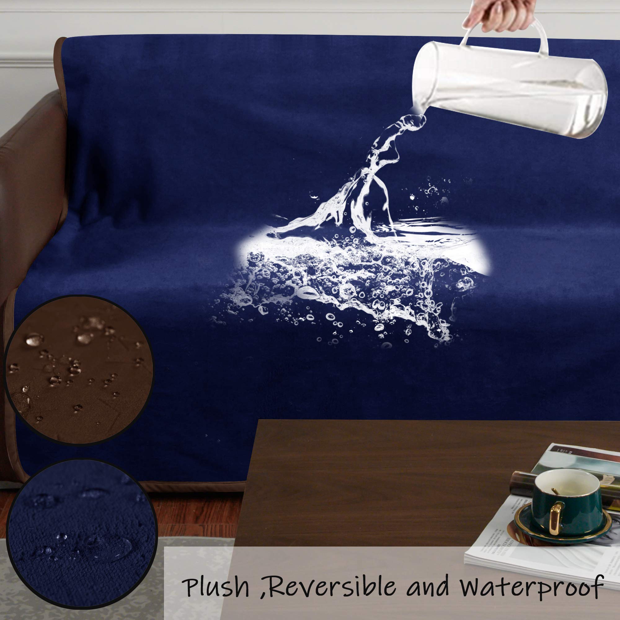 W-ZONE Waterproof Dog Bed Cover Pet Blanket for Furniture Bed Couch Sofa Reversible (6882, Star-Chocolate+NavyBlue)