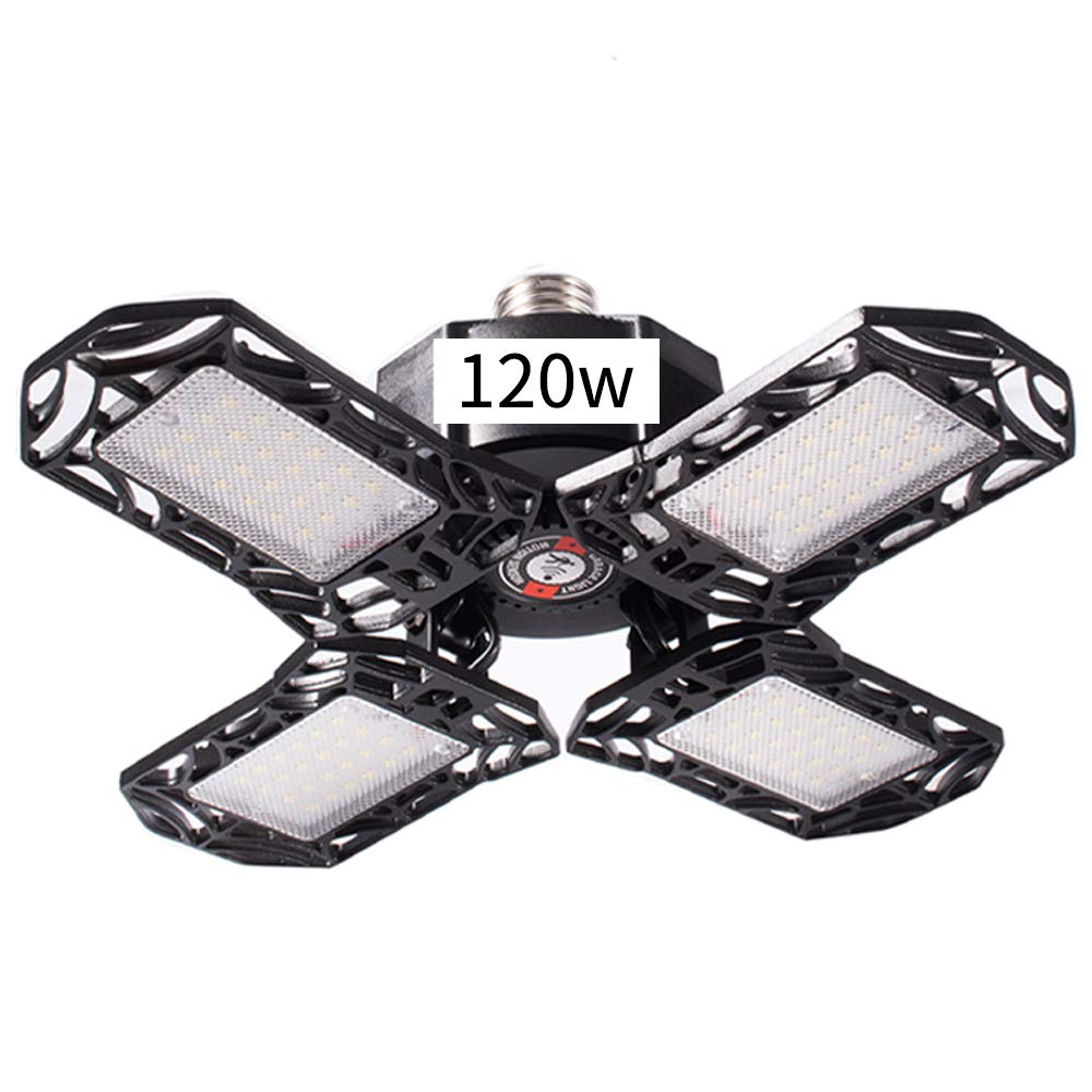 Smiling Shark 120W LED Garage Light-Super Bright 4000LM Four-Leaf transformable LED Garage Ceiling Light with 4 Adjustable Multi-Position Garage Panels led Garage Ceiling Lights