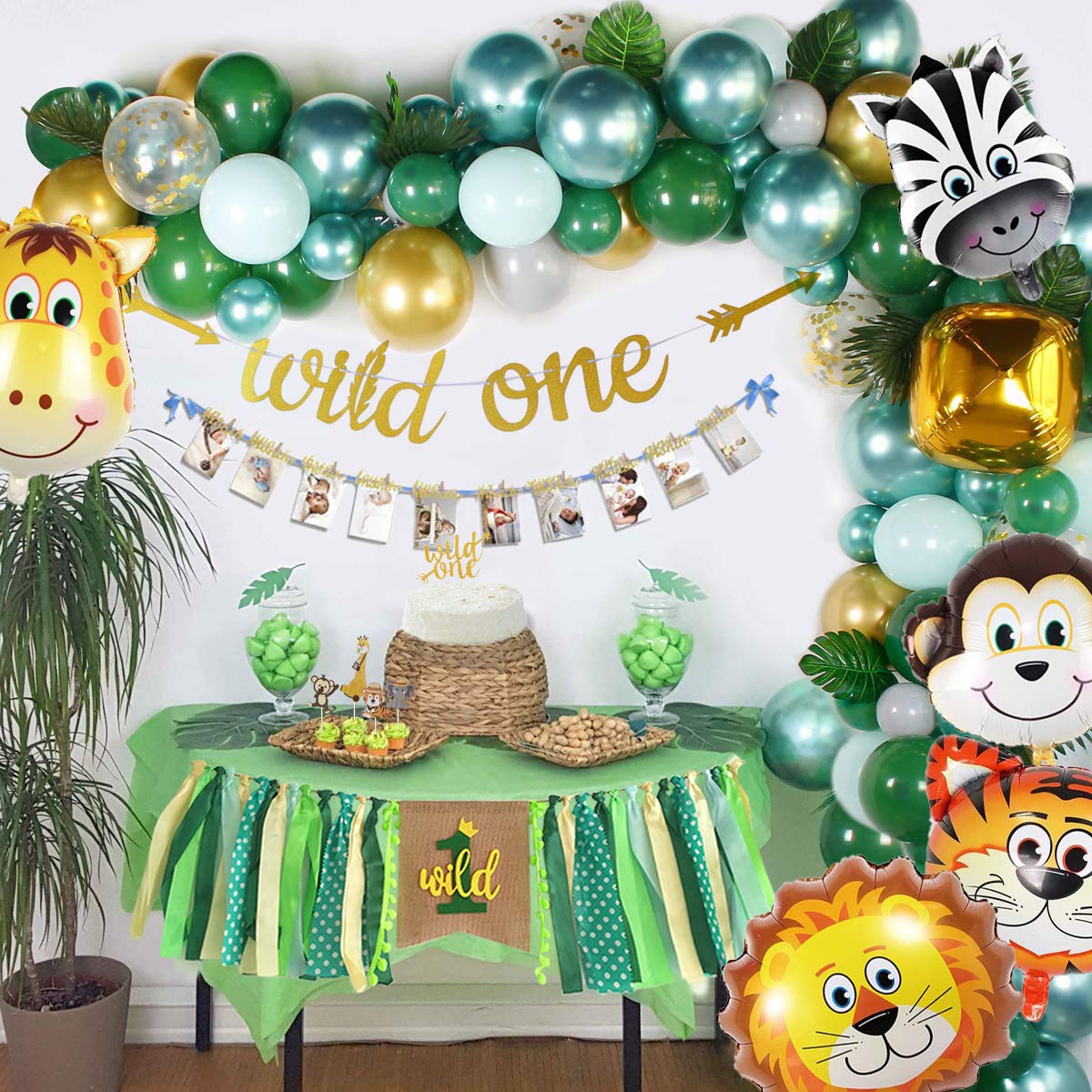 Wild One Birthday Decoration, Safari Baby First Bday Decor Kit, Jungle 1st Bday Party Balloon Set