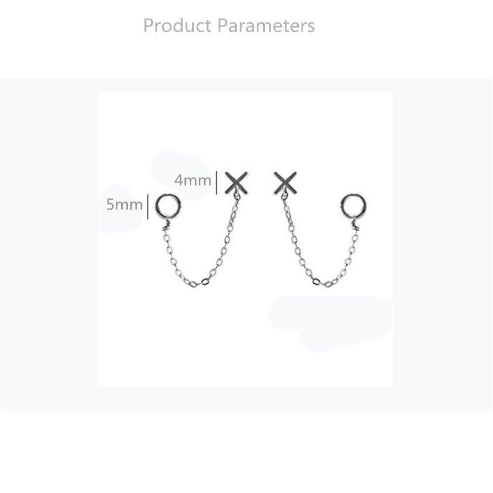 Tassel Symbol Chain Drop Dangle Stud Earrings for Women 925 Sterling Silver Double Piercing Female Gender Sign Studs Crawler Climber Letter X O Post Fashion Personalized Jewelry Unique Gift