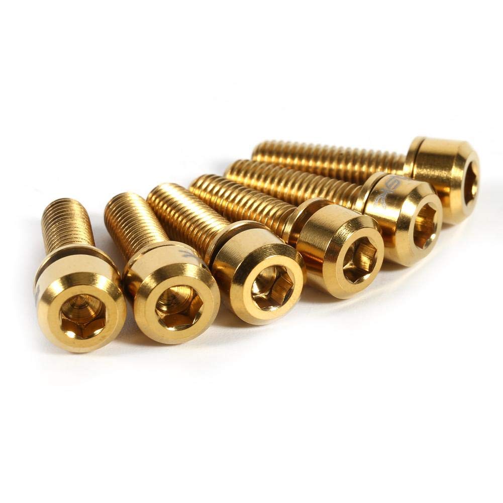 VGEBY Titanium Alloy Hex Tapered Bike Bolt, 6Pcs Stainless Steel Bike Parts Bike Stem Bolt with Washer Screw Bike Stem Bolts Titanium Bolts BMX Accessories (Golden)