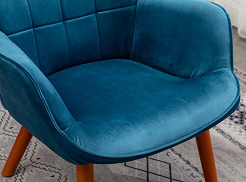 Roundhill Furniture Leiria Contemporary Silky Velvet Tufted Accent Chair with Ottoman, Single, Blue