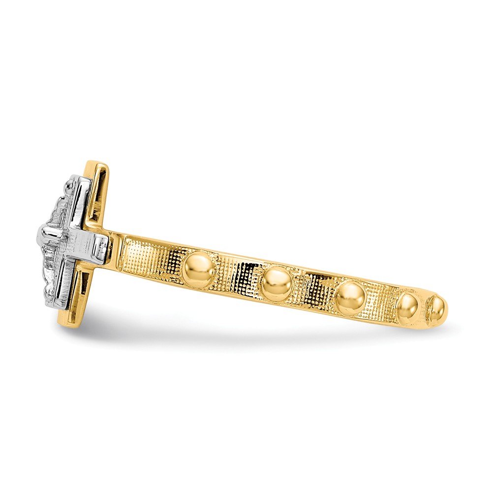 Size 8 - Solid 14k Gold Two-Tone Crucifix Cross Rosary Ring (2mm)