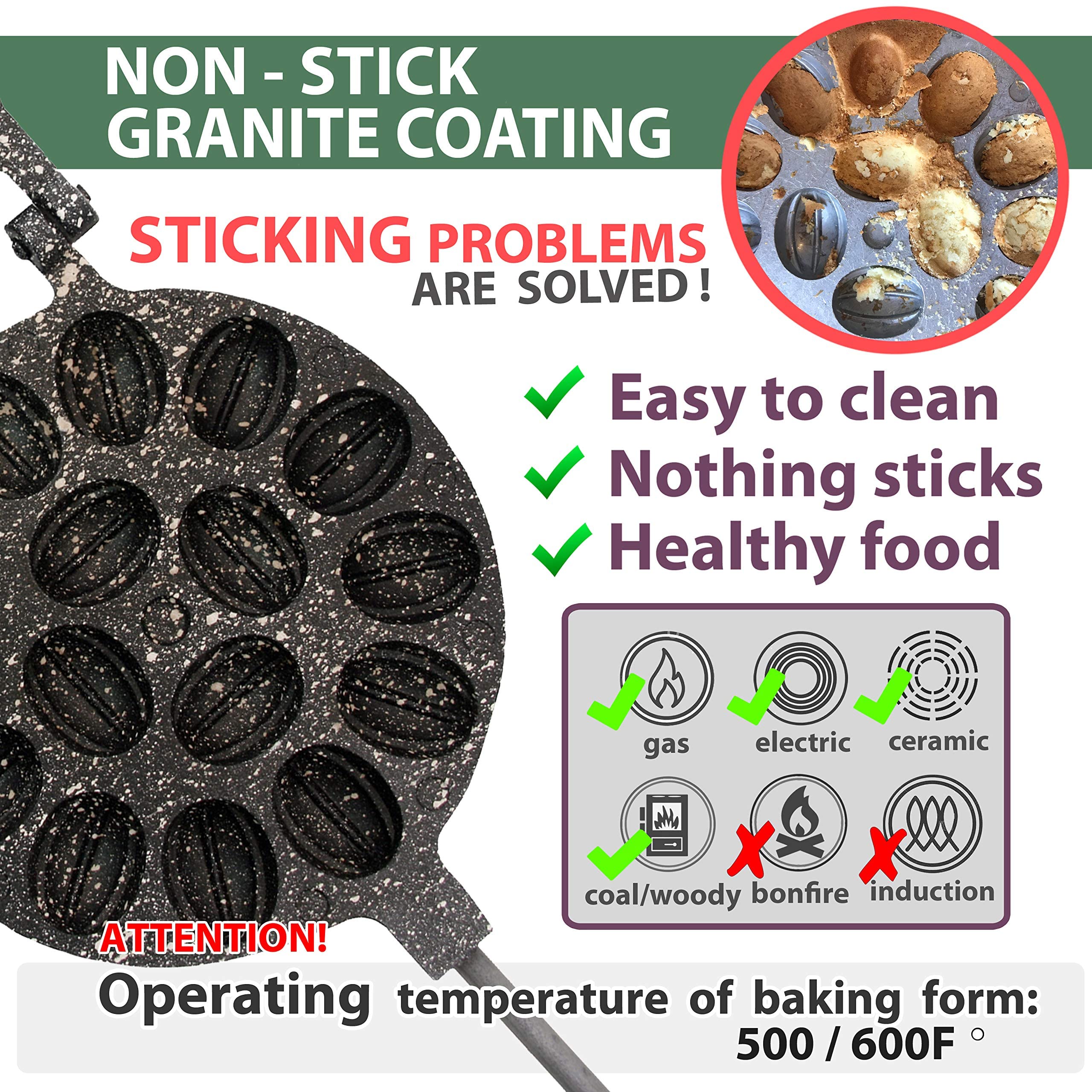 Walnut Cookie Mold Maker 16 Non-Stick Granite - Oreshki Mold Maker - Walnut Cookie Maker Oreshek - Oreshnitsa Maker - Nutty Maker - Oрешница Russian - Nut Cookies Maker - Oreshki Maker Molds