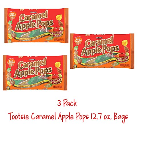 Tootsie Caramel Apple Pops Assorted Apple Orchard 12.7 oz. Lollipops Bags Pack of 3 Limited Edition Fall Favorite