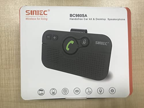 SUNITEC Handsfree Bluetooth Car kit for Cell Phone, Wireless Bluetooth Speaker for car, AUTO Power ON Support Siri Google Voice Assistant Hands Free Car Phone Speakerphone with Visor Clip-BC980SA