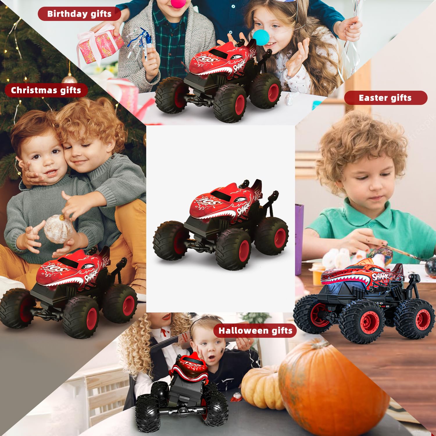 Remote Control Monster Truck Toys, 1:20 Scale RC Shark Monster Trucks with Light & Music, 2.4Ghz Remote Control Car Boys 4-7 & 8-12, Remote Control Truck with 360° Spin Walk Upright & Drift