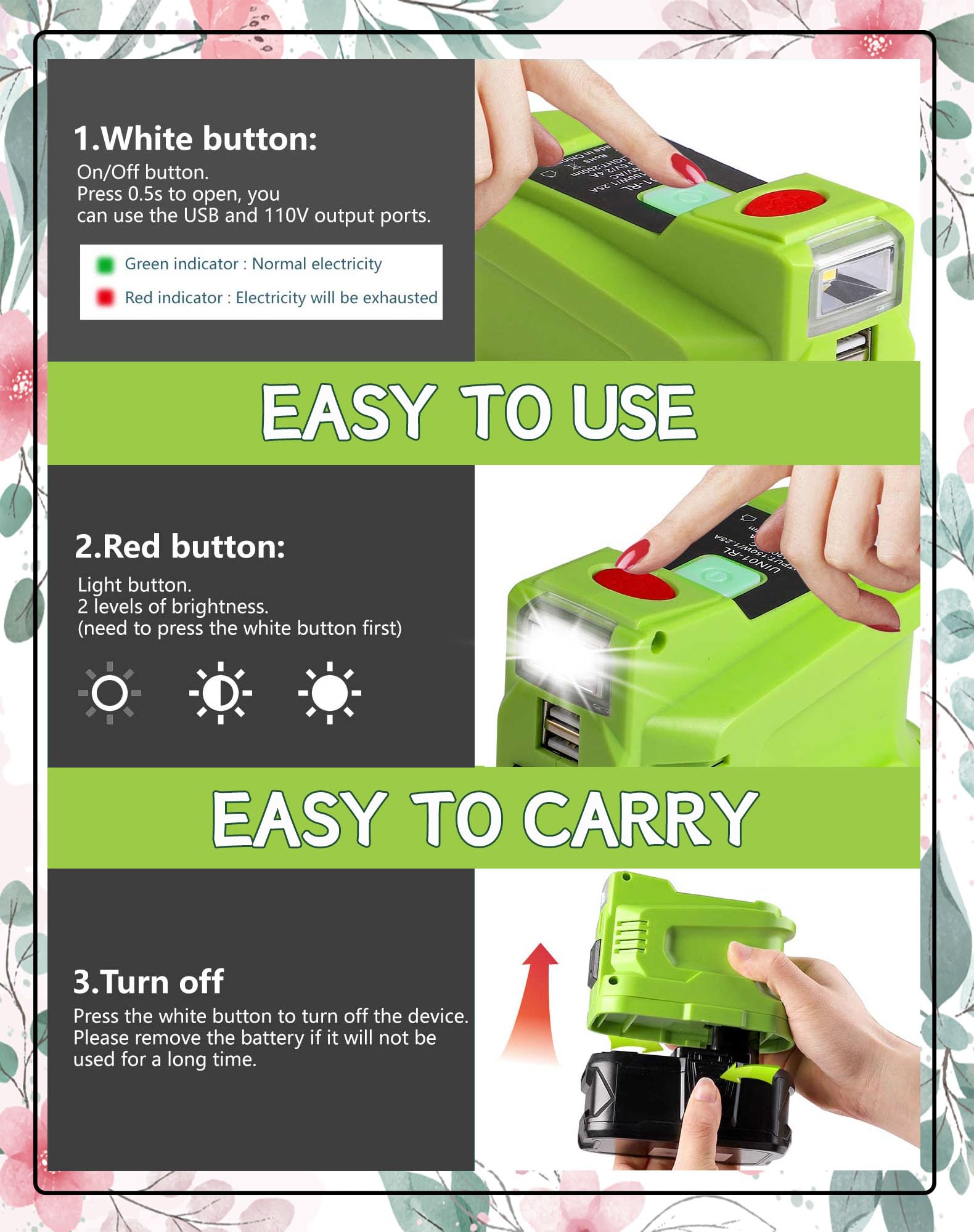 TPDL Portable Power Inverter Generator 150 Watt for Ryobi 18V Battery - Invert DC 18V to AC 110~120V Outlet with Dual USB 5V 2.4A Ports & LED Light - Modified Sine Wave Mobile Power Supply