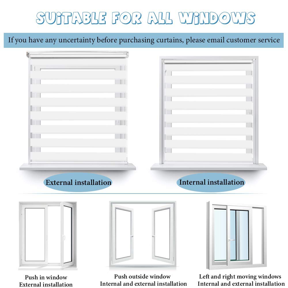 SEEYE Zebra Blinds for Windows - French Door Blinds Roller Dual Shades Light Control Window Treatments Horizontal Day and Night Sheer, 23.6" W x 90" H, White