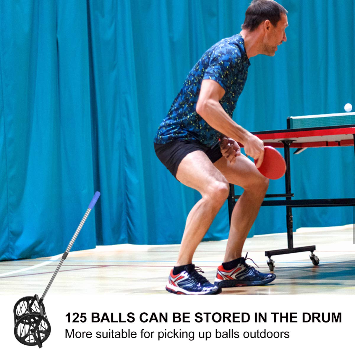 WINOMO Adjustable Table Tennis Ball Picker, 120 Ball Capacity Pickup Hopper, Portable Ball Collector for Picking and Storage Balls