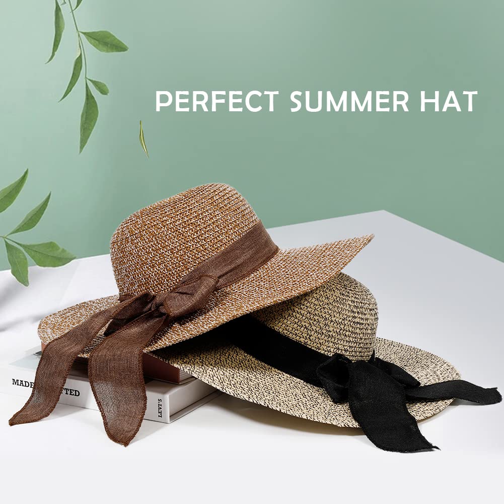 Womens Beach Straw Sun Hat: Large Ladies Foldable & Packable Floppy Hats with Wide Brim-UPF 50 UV Protection Summer Sunhat (Mixed Black)